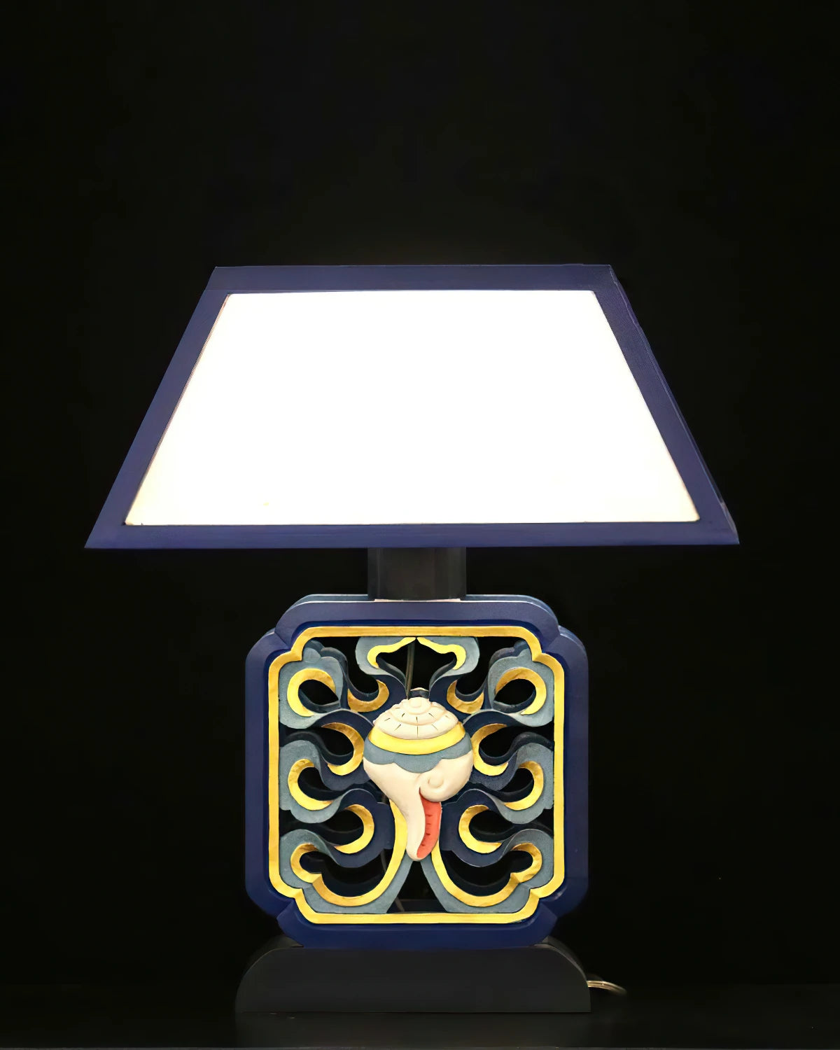 Auspicious Symbols Carved Table Lamp in Blue – Norbulingka Institute of ...